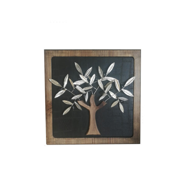 HANDMADE SILVER OLIVE TREE ON LEATHER PLAQUE 27CMX27CM - Hercules