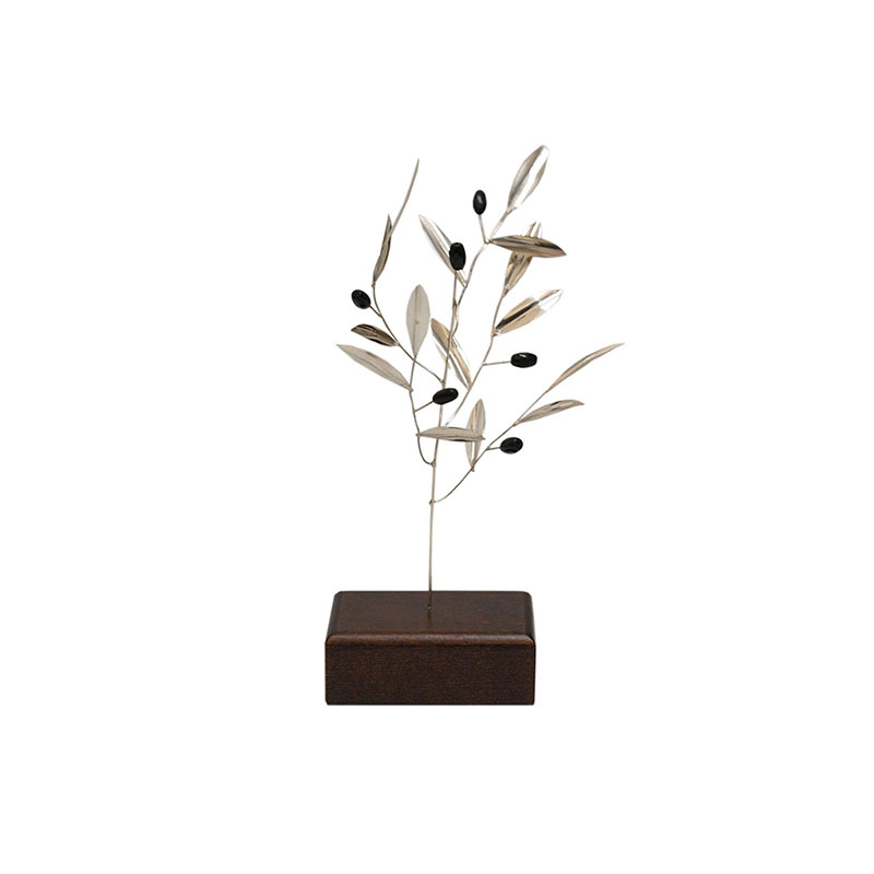 HANDMATE SILVER OLIVE TREE ON A WOODEN BASE 28CM - Hercules