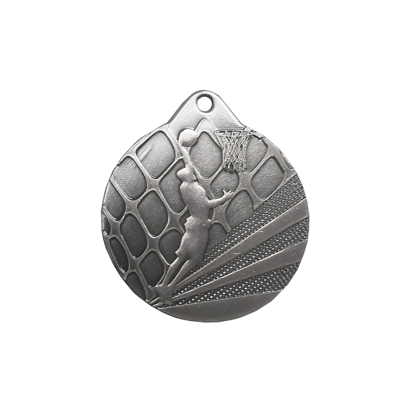 CUSTOM SILVER BASKETBALL AWARD MEDAL 50MM WITH PRINTED LABEL - Hercules